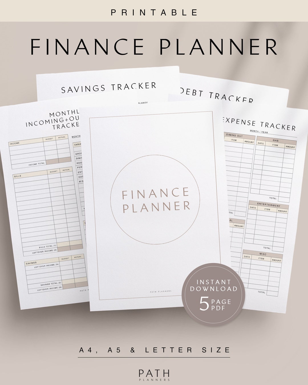 Finance Planner, Printable, Instant Download, A4, A5, US Letter - Etsy