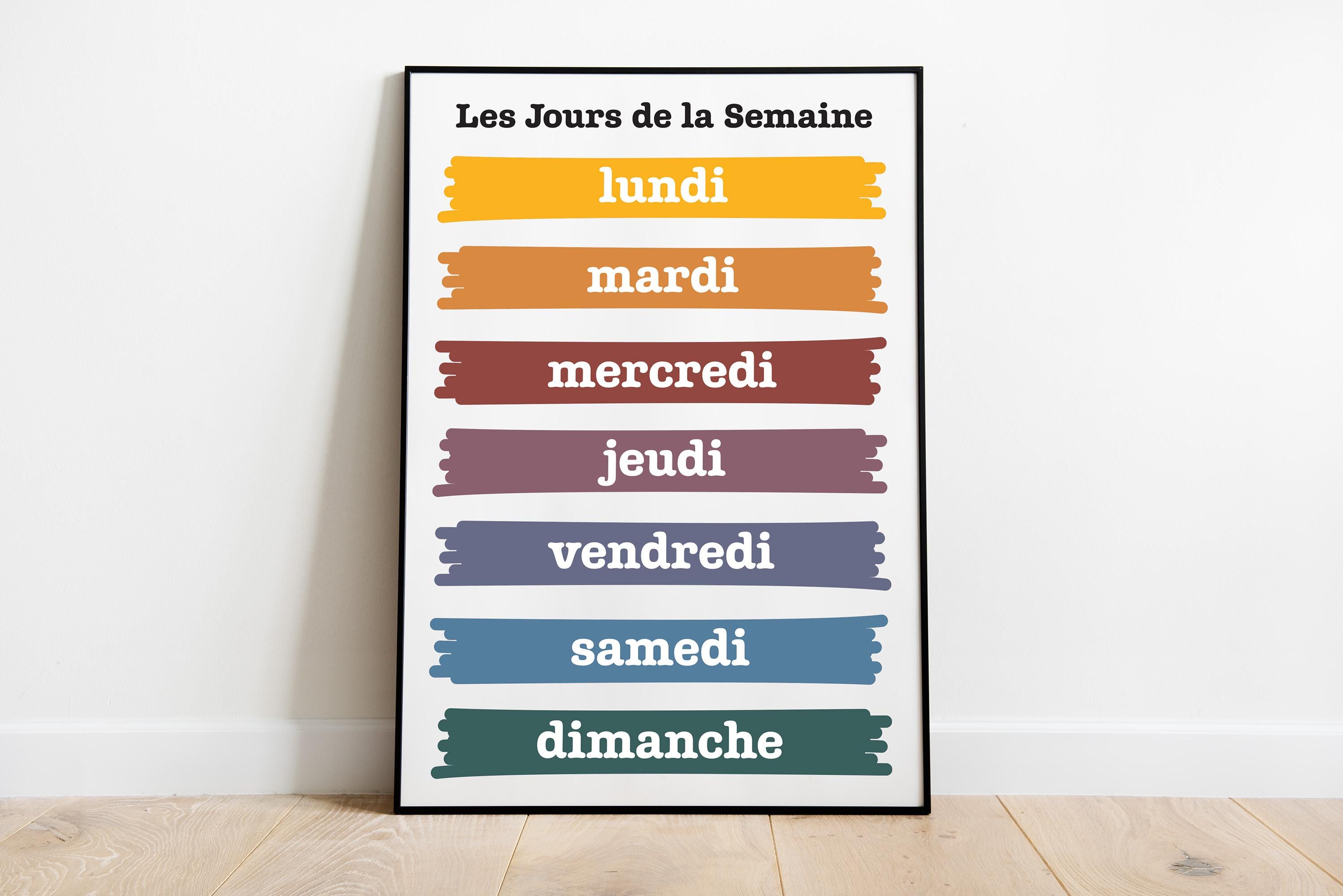 French Days of the Week Vocabulary Printable Poster - Les Jours De La ...
