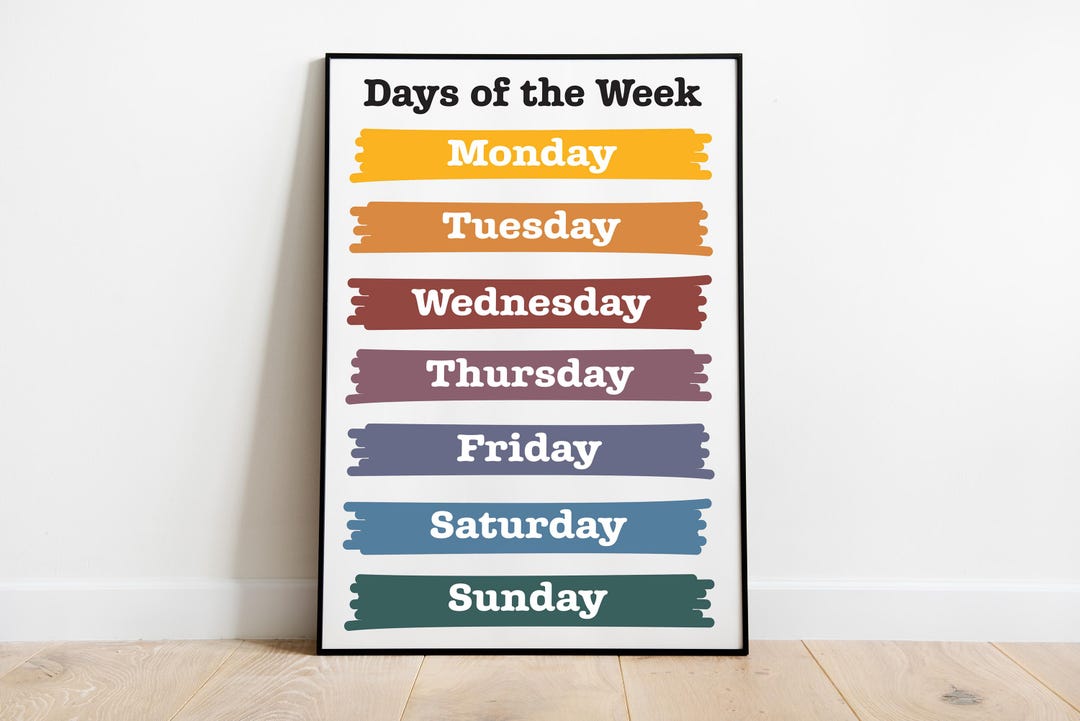 Days of the Week Printable Poster: Colorful Classroom Decor (digital ...