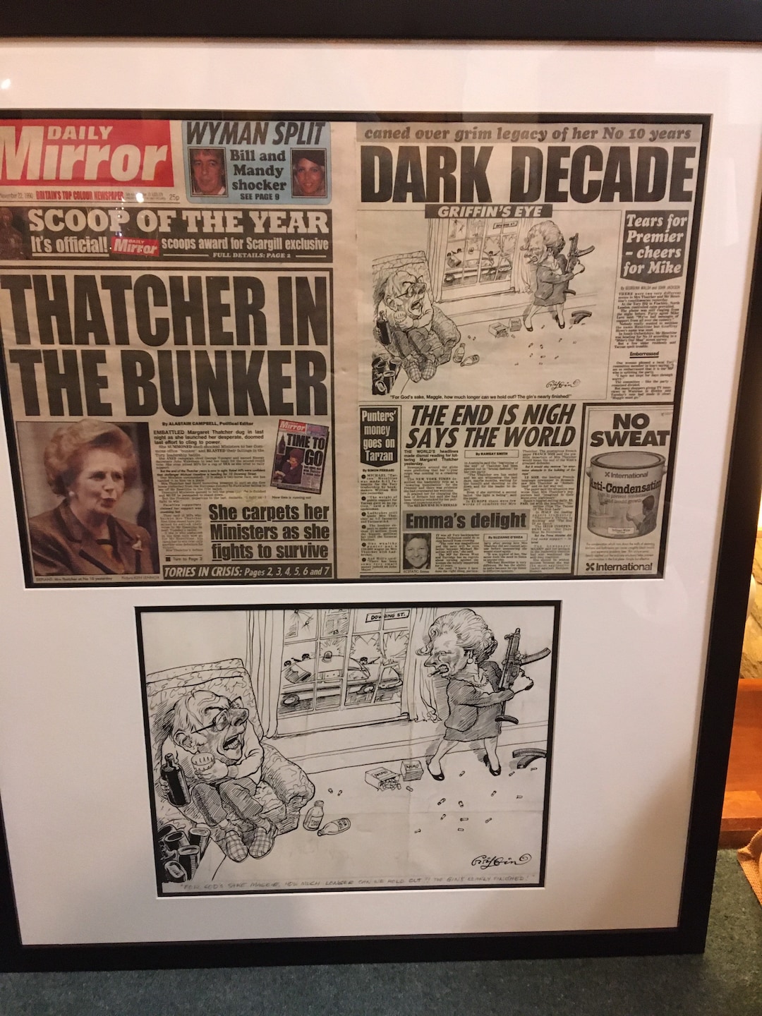 Political Cartoon of Maggie Thatcher, Original Framed Political Cartoon ...