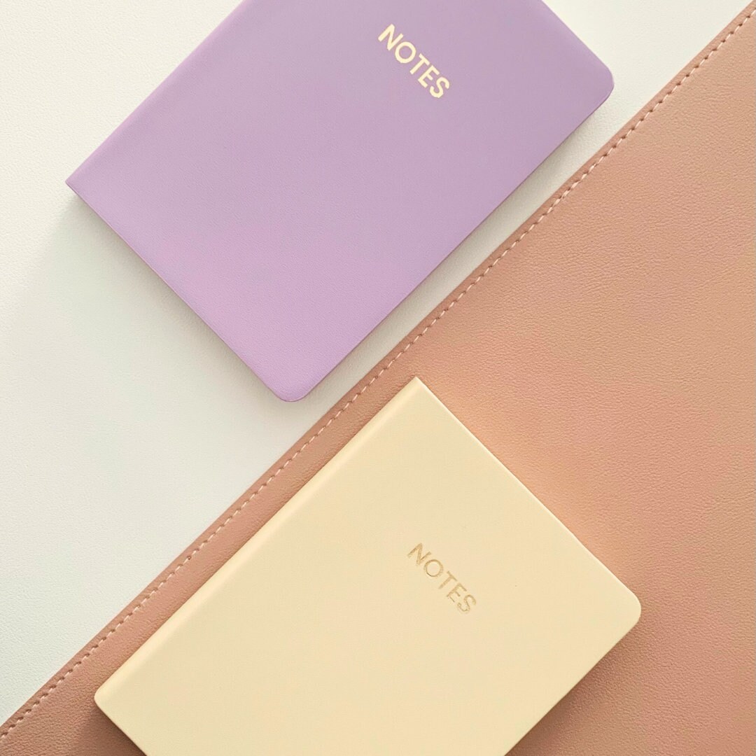 A6 Pastel Leather Notebook, Gold Foil, Lined Journal - Etsy