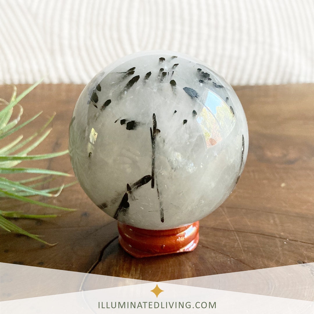 57mm Tourmalinated Quartz Sphere 0G, Polished Stone, Healing ...