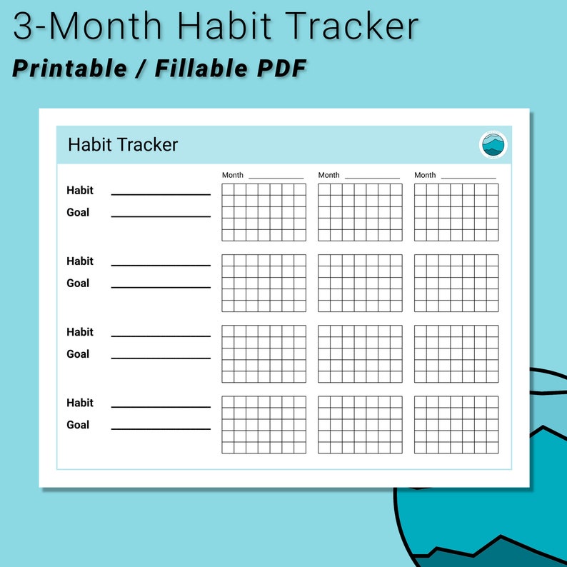 Habit Builder 3 Month Habit Tracker Printable Fillable Downloadable PDF ...