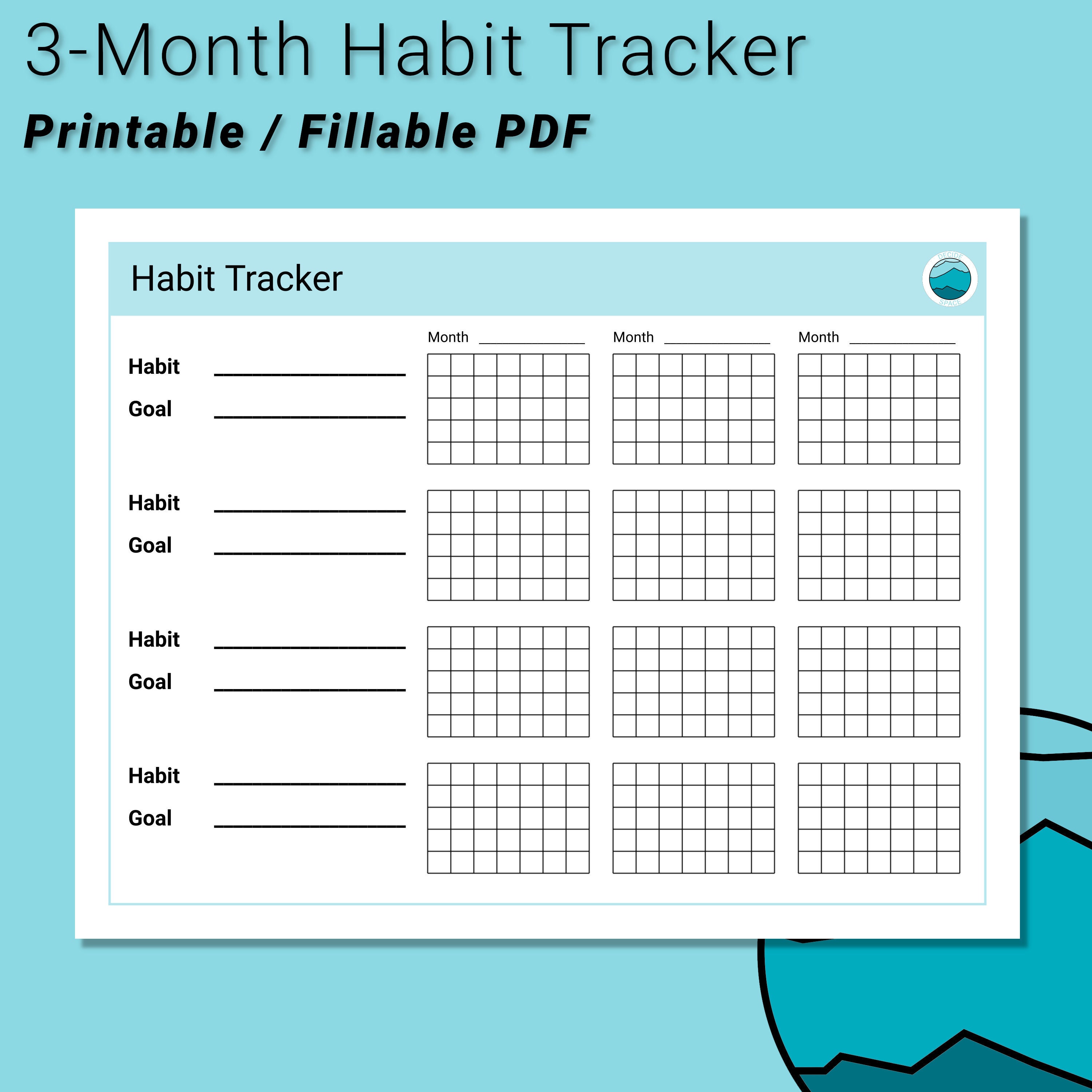 Habit Builder 3 Month Habit Tracker Printable Fillable Downloadable PDF ...