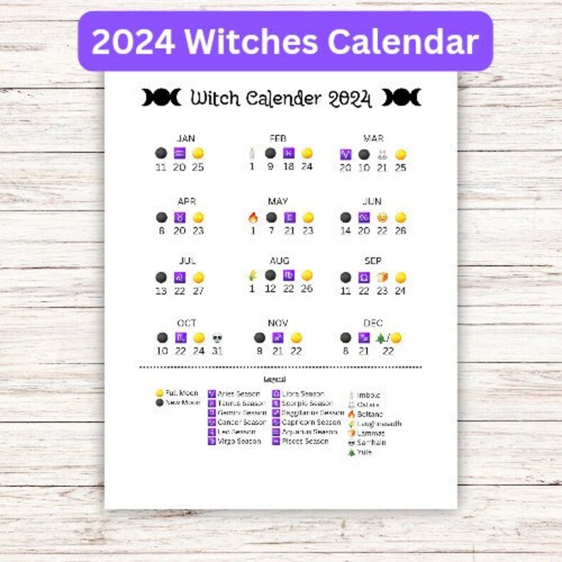 2024 Printable Witches Calendar, Printable Pagan Calendar, 8.5x11 ...