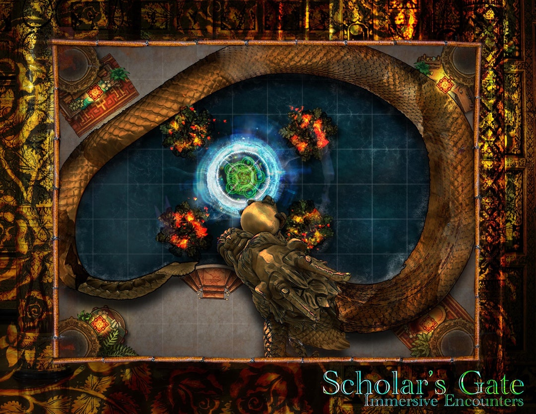 Planar Gate Battle Map - Brass Dragon Pool | Fantasy VTT Map With Lore ...