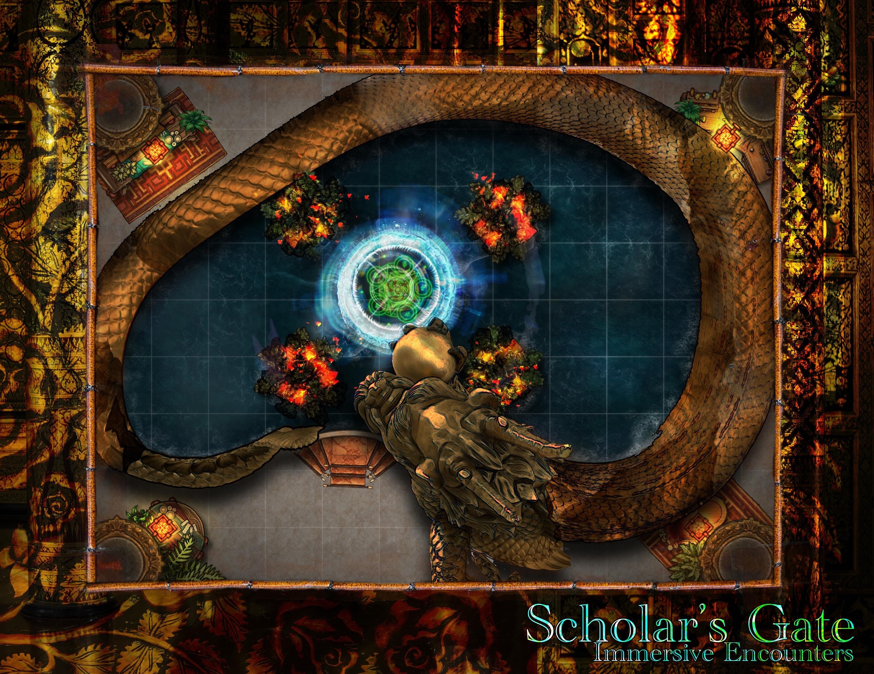 Planar Gate Battle Map - Brass Dragon Pool | Fantasy VTT Map With Lore ...