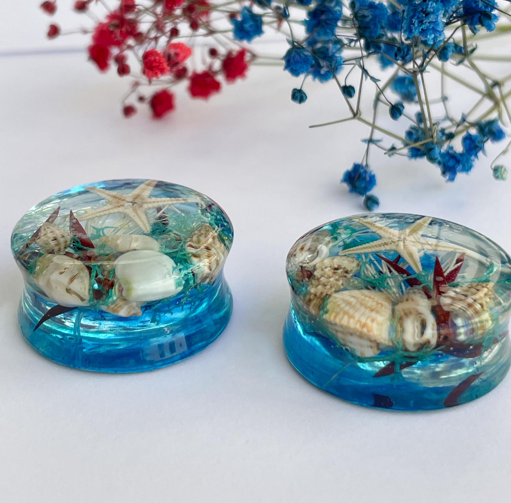 Handmade Ocean Resin Plugs: Seashell Starfish Gauges - Etsy