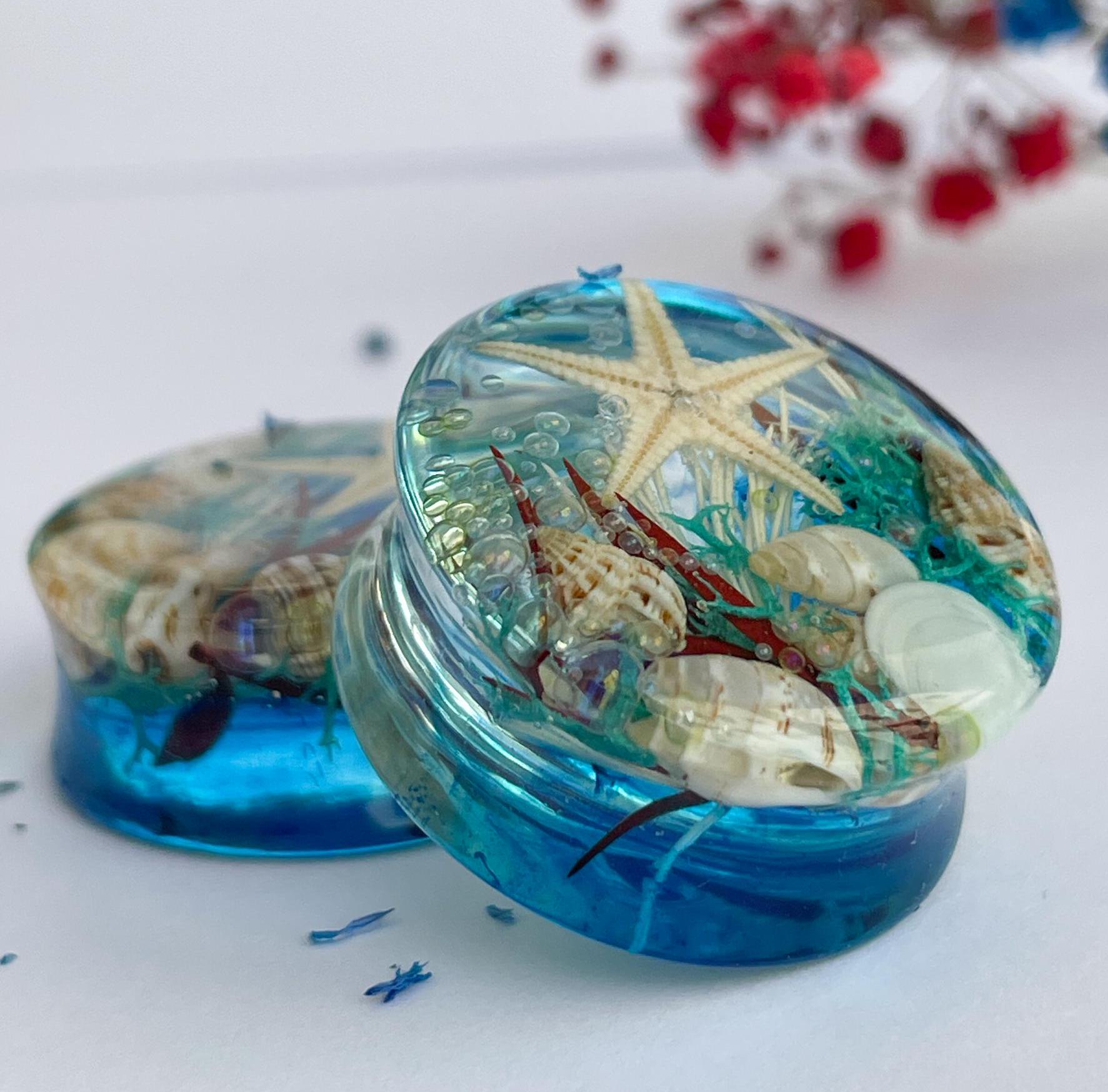 Handmade Ocean Resin Plugs: Seashell Starfish Gauges - Etsy