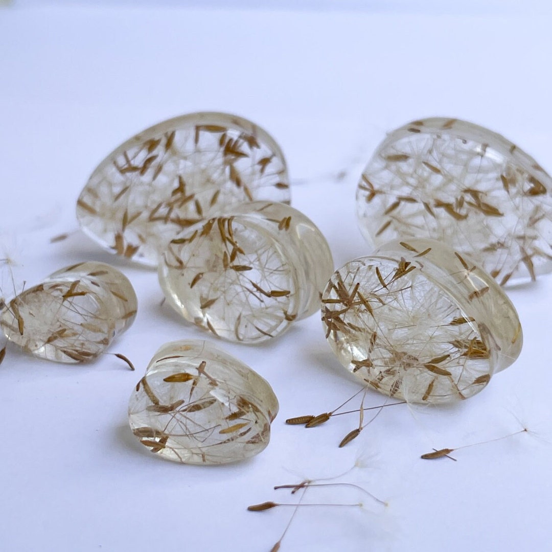 Dandelion Seed Transparent Teardrop Ear Gauges, Wedding Gauges, Soft ...