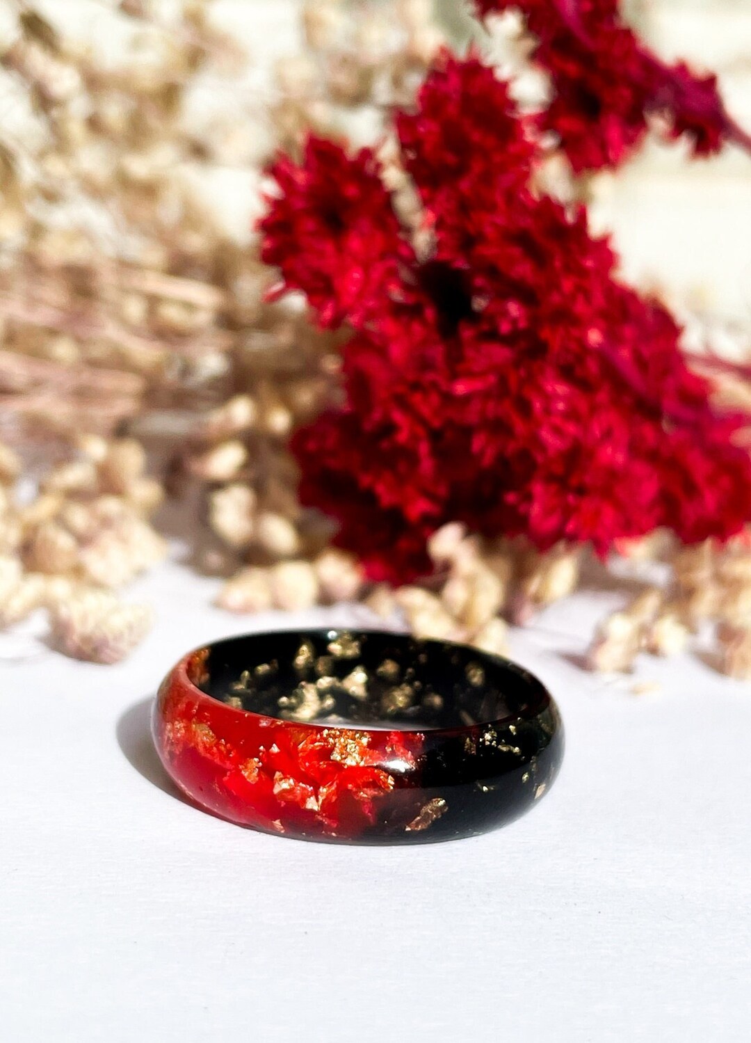 Red and Black Resin Ring With Gold Flakes - Handmade - Etsy