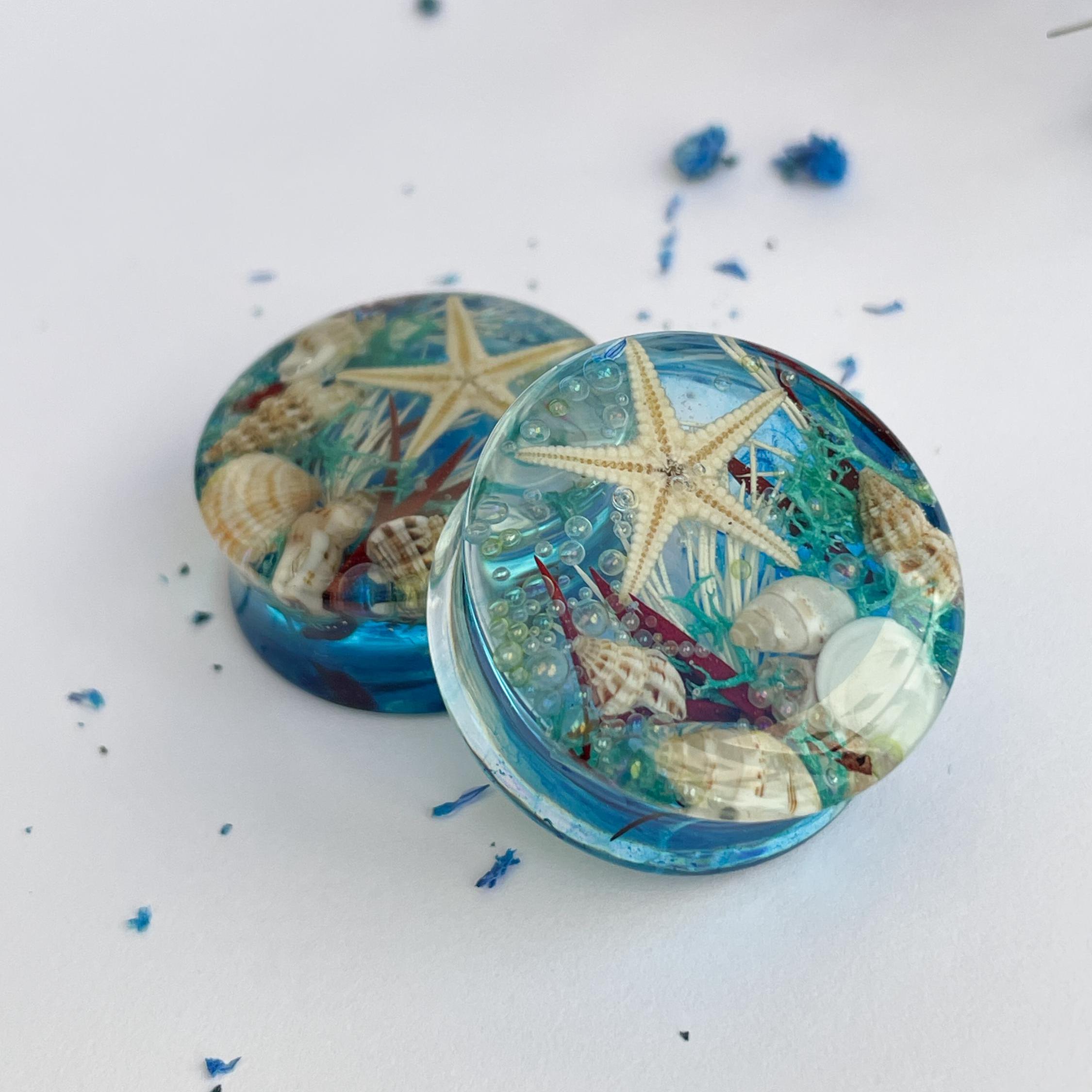 Handmade Ocean Resin Plugs: Seashell Starfish Gauges - Etsy