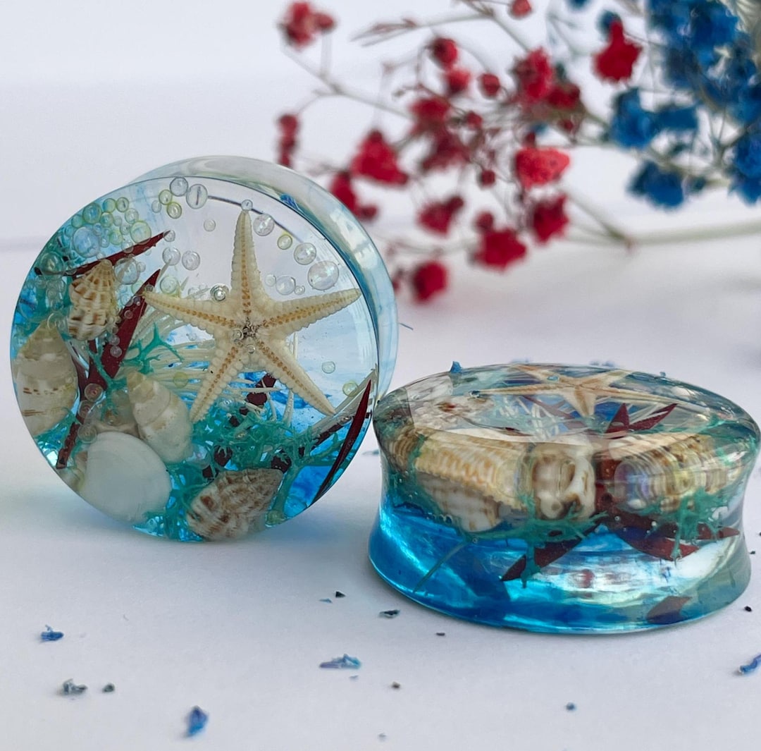 Handmade Ocean Resin Plugs: Seashell Starfish Gauges - Etsy