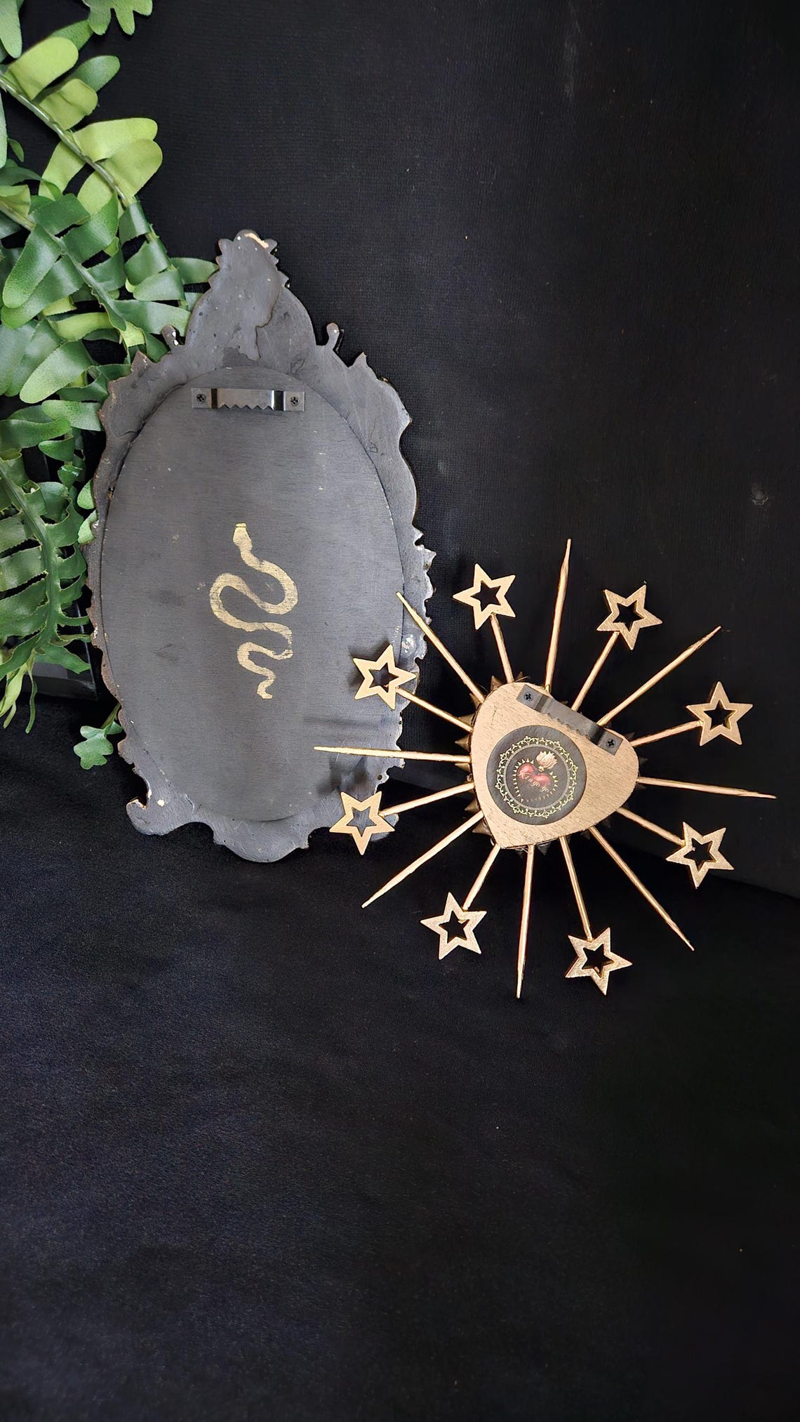 Red and Gold Framed Sacred Heart and Star Burst Duo. Red Sacred Heart ...