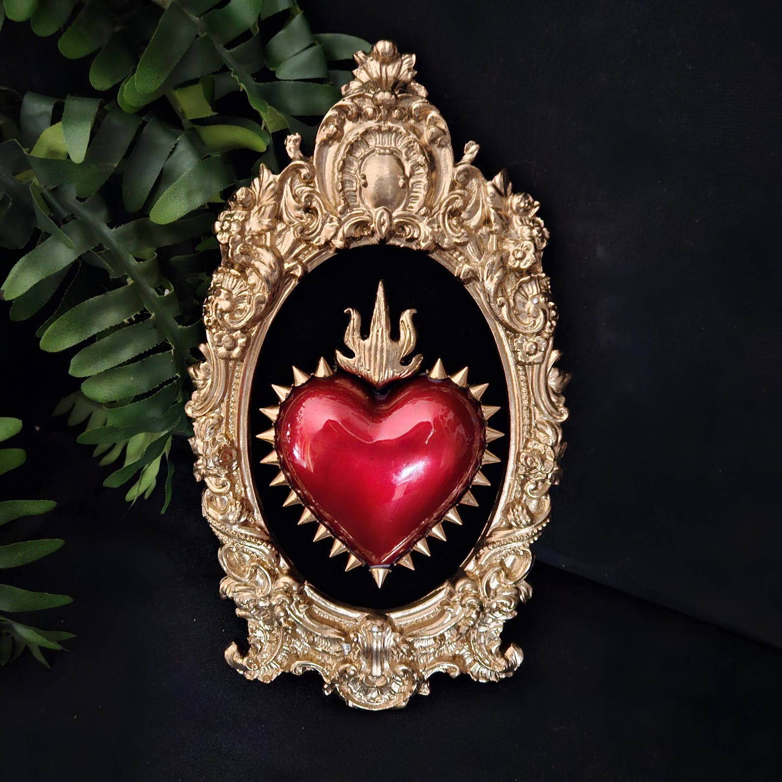 Red and Gold Framed Sacred Heart and Star Burst Duo. Red Sacred Heart ...