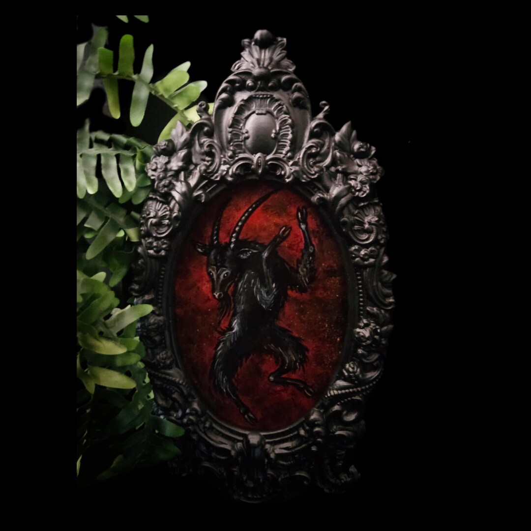 Satanic Goat Acrylic Painting, in a Black Ornate Frame, Gothic, Wall ...