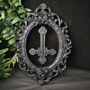 Framed Inverted Cross, Gothic Art. Mounted on Black Velvet in a Black ...