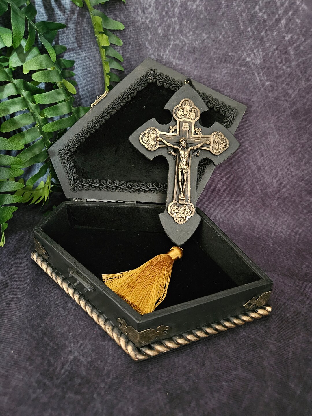 Black and Gold Crucifix in Custom Box Case Hanging Cross - Etsy