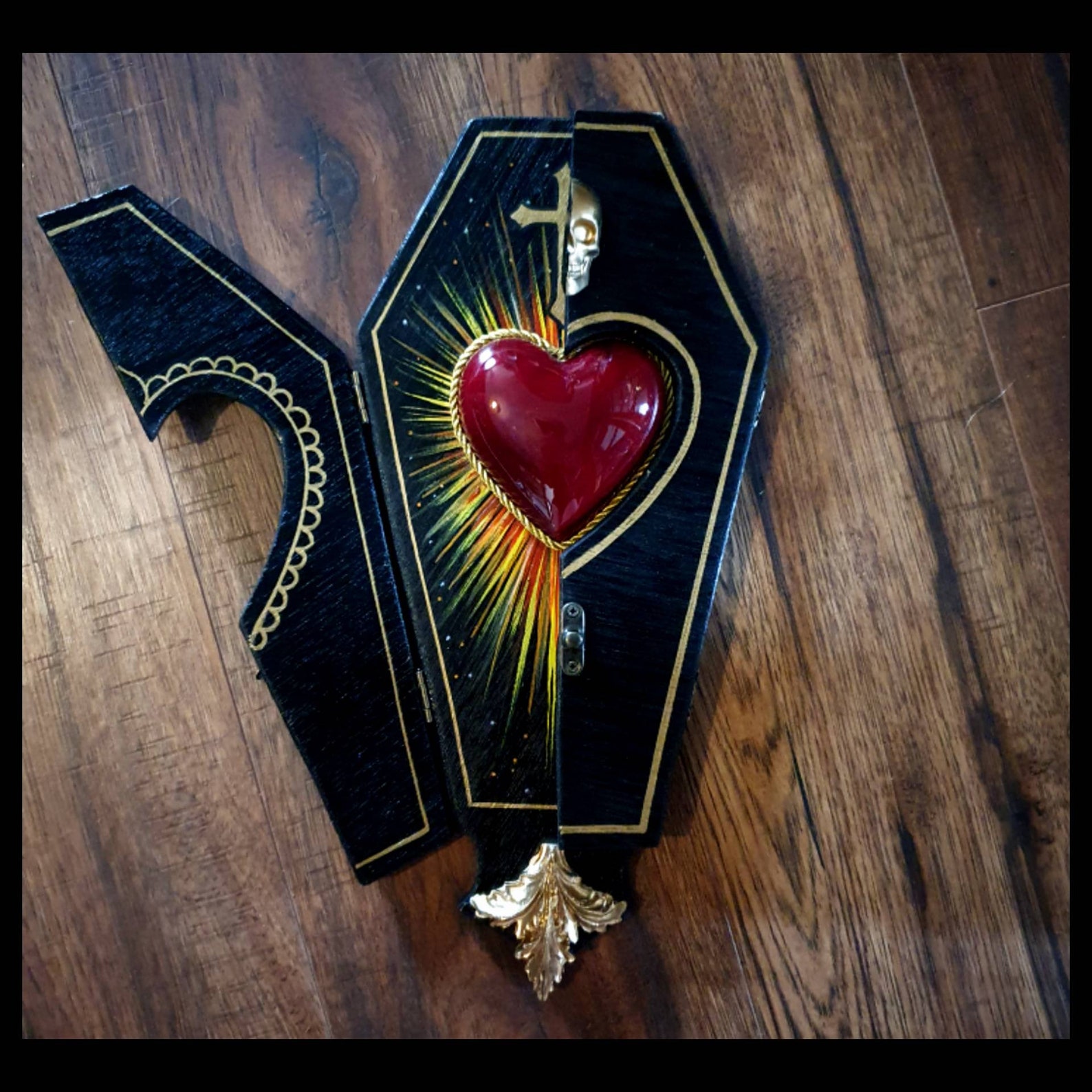 Opening sacred heart coffin wall art painting gothic | Etsy