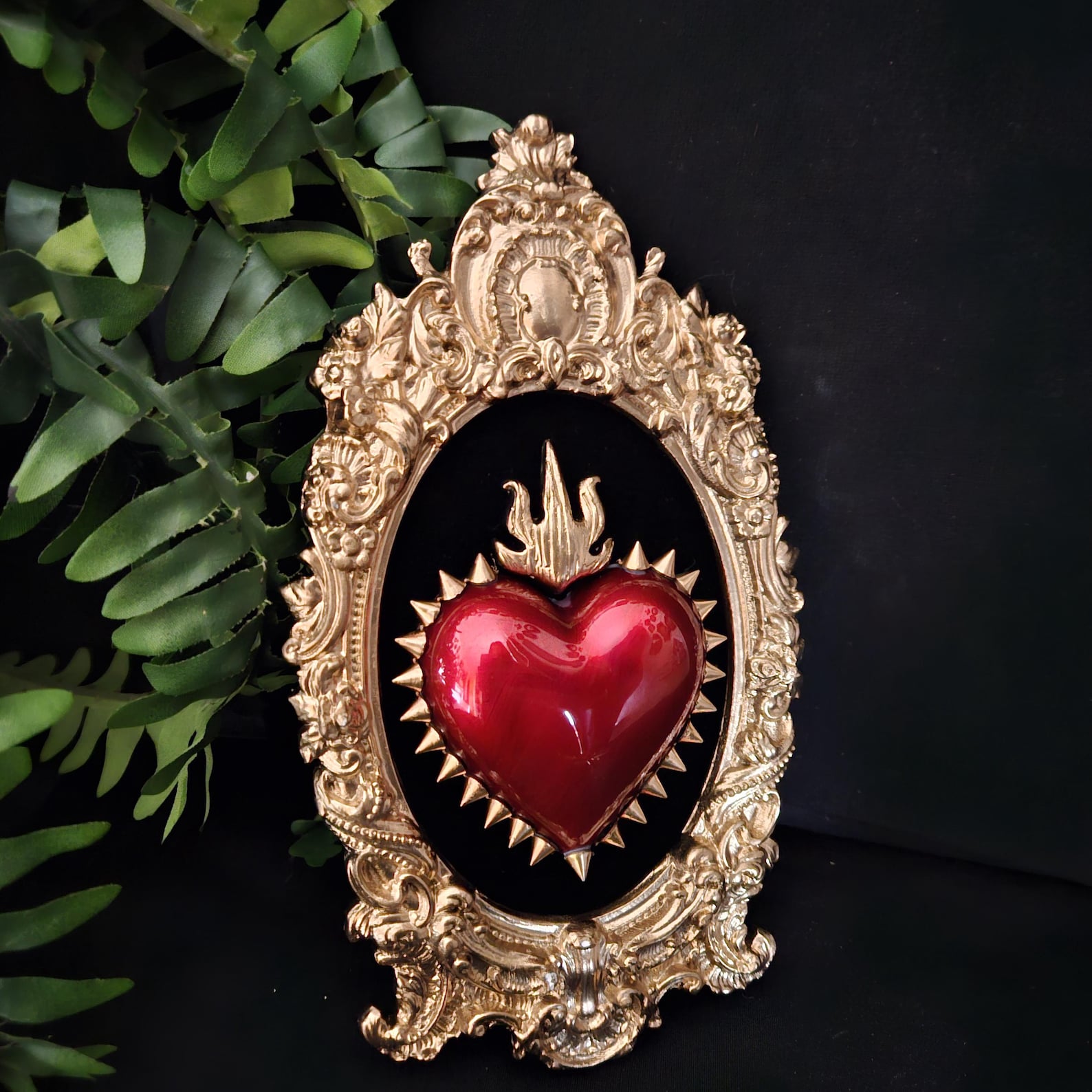 Red and Gold Framed Sacred Heart and Star Burst Duo. Red Sacred Heart ...