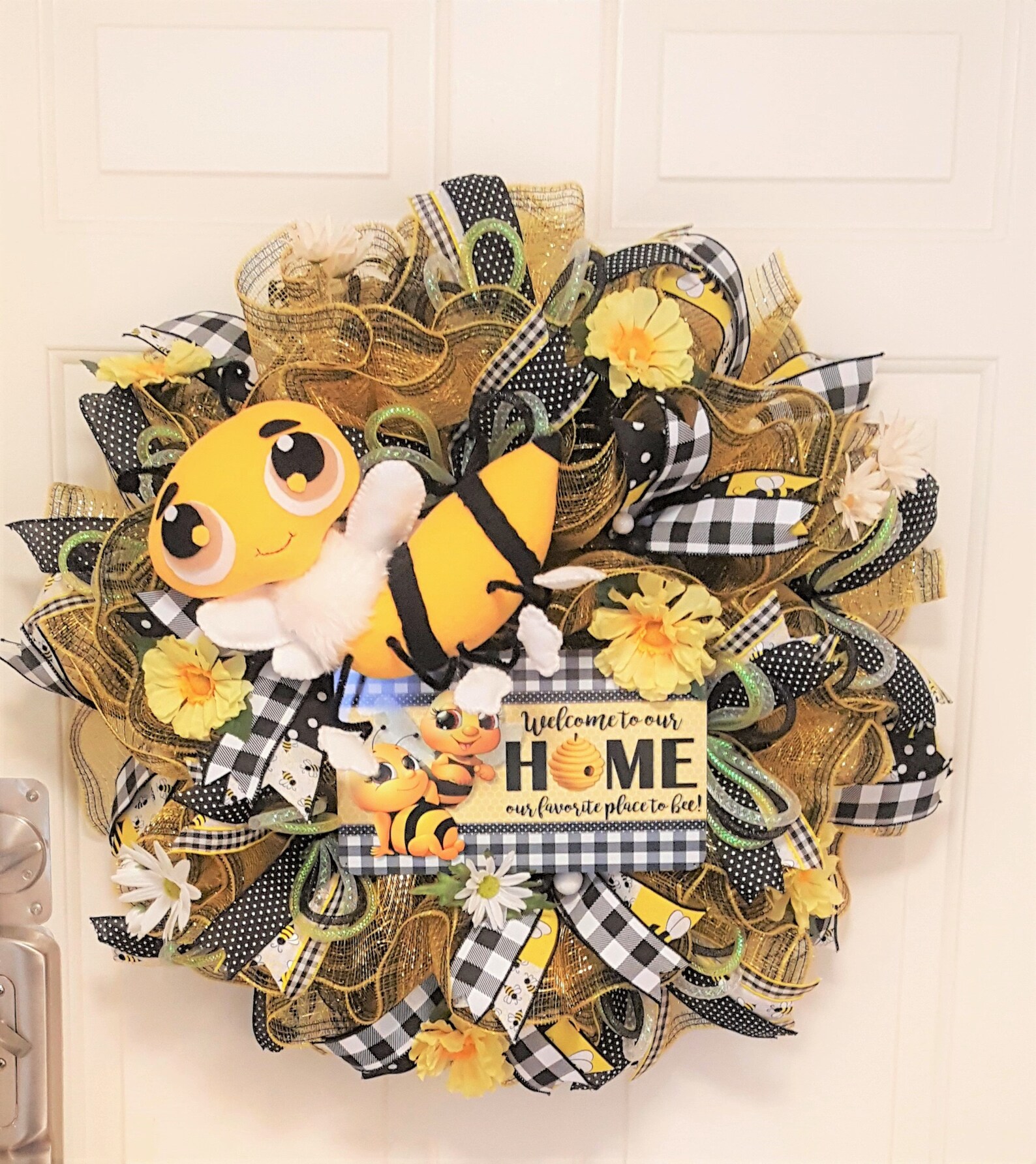 Welcome Bumble Bee Wreath Bee Keeper Gift Buffalo Plaid - Etsy