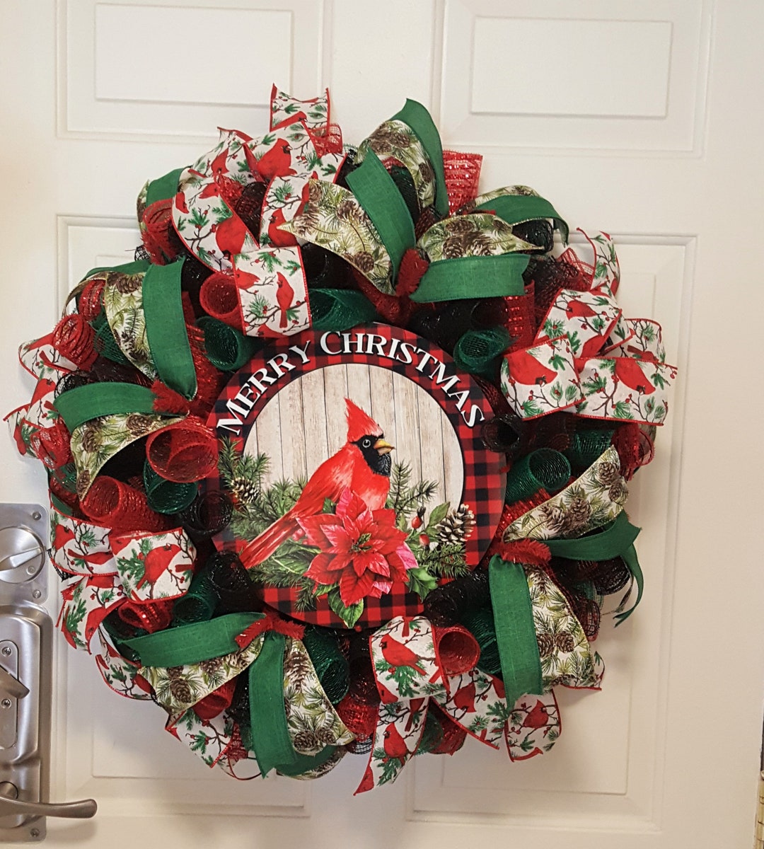 Merry Christmas Wreath, Red Cardinal Wreath, Buffalo Plaid Decor - Etsy