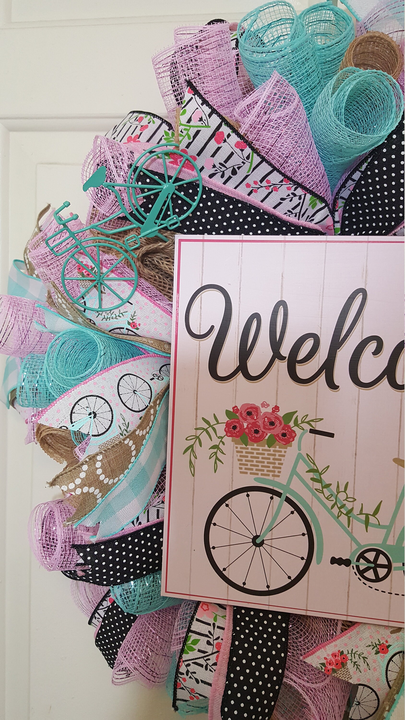 Spring Welcome Wreath Bicycle Decor Front Door Hanger | Etsy