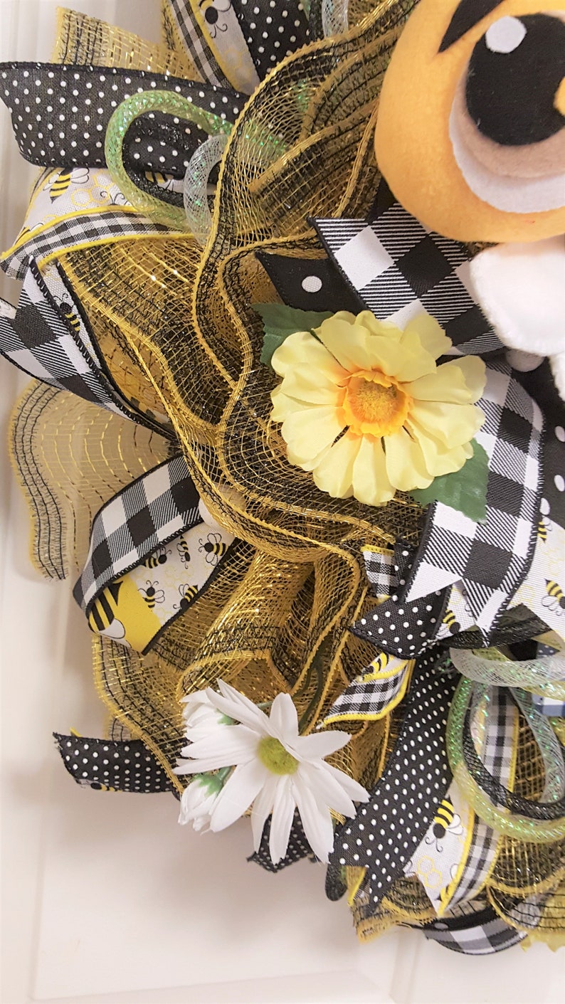 Welcome Bumble Bee Wreath Bee Keeper Gift Buffalo Plaid - Etsy