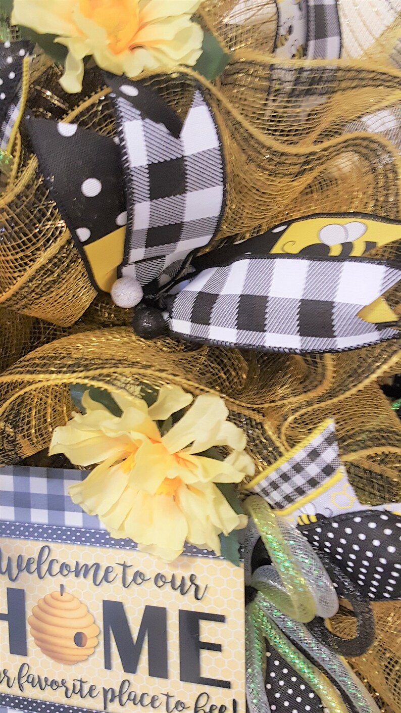 Welcome Bumble Bee Wreath Bee Keeper Gift Buffalo Plaid - Etsy