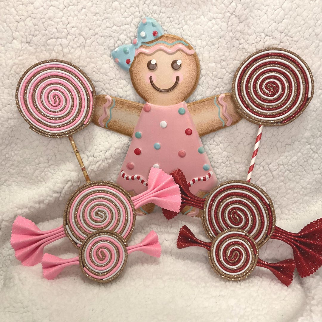 3pc Gingerbread Themed Glitter Foam Candy or Pops, Tan, White and Red ...