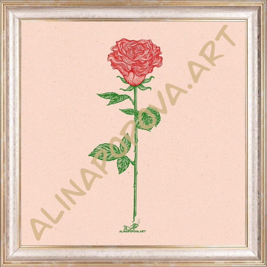 Red Rose Flower, Floral Printable Wall Art, Graphic Botanical Prints ...