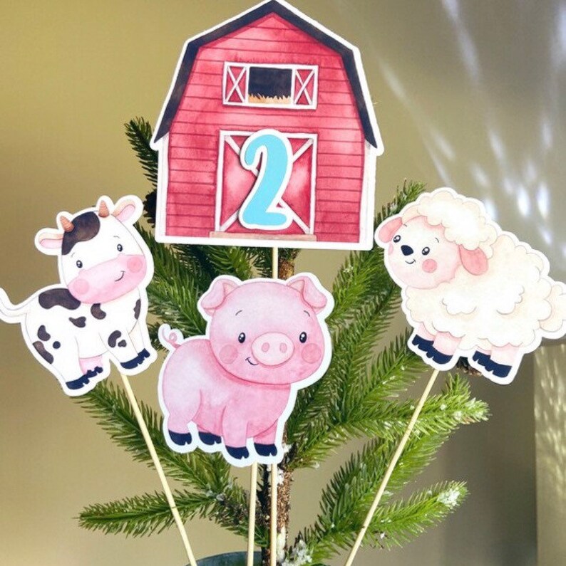 Farm Animals Birthday Centerpiece of 4 Oink Baa Moo Theme - Etsy