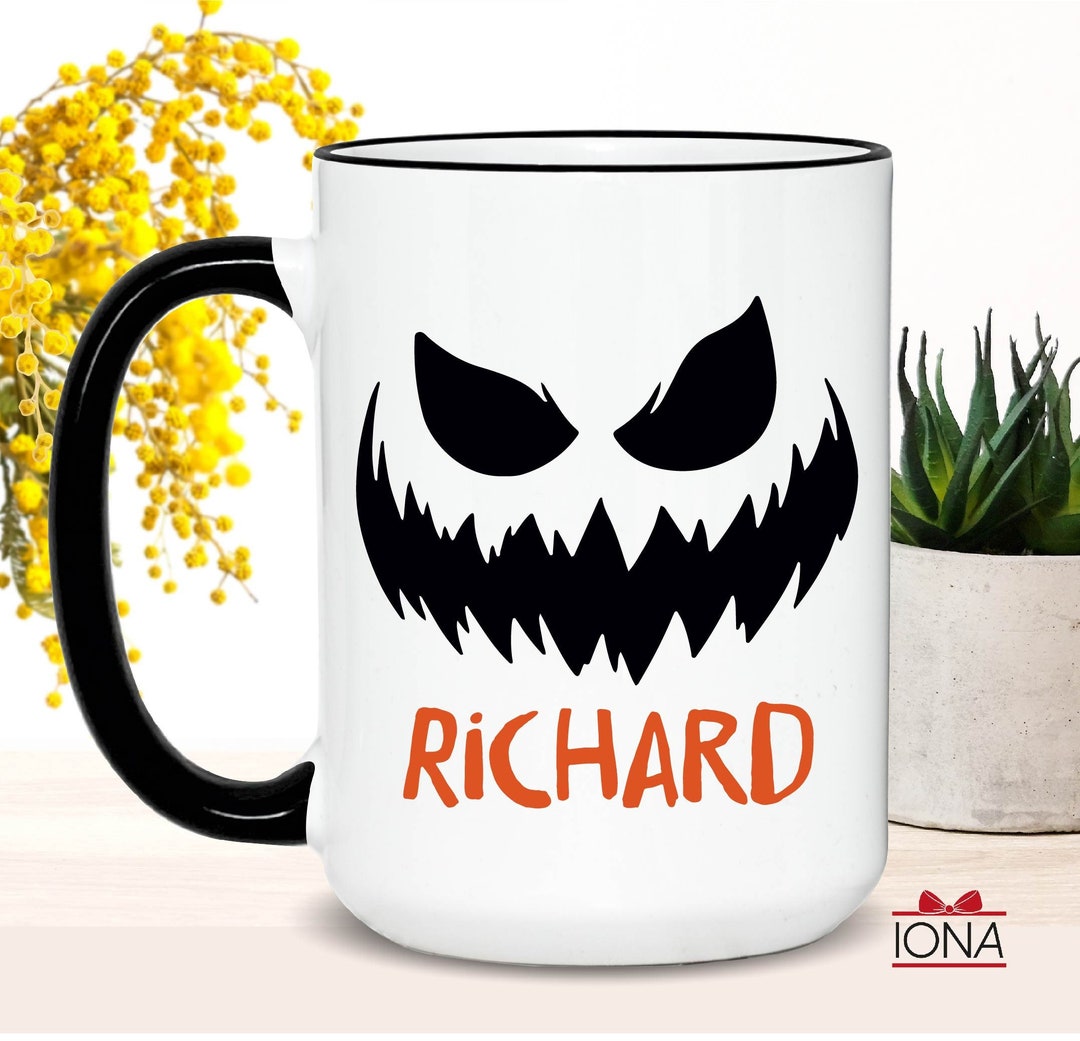Scary Face Halloween Mug, Personalized Coffee Mug, Jack O Lantern Cup ...