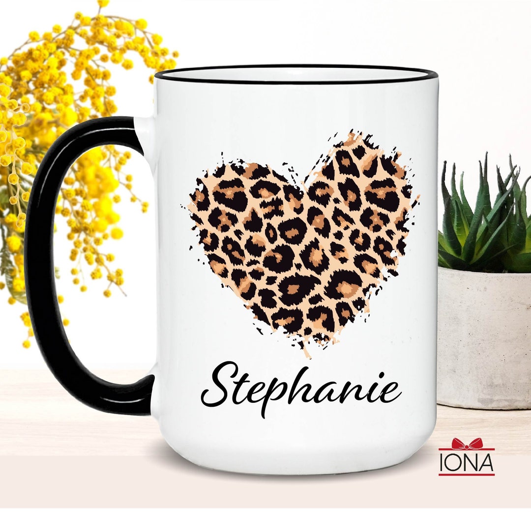 Personalized Cheetah Leopard Heart Print Coffee Mug, Custom Leopard ...