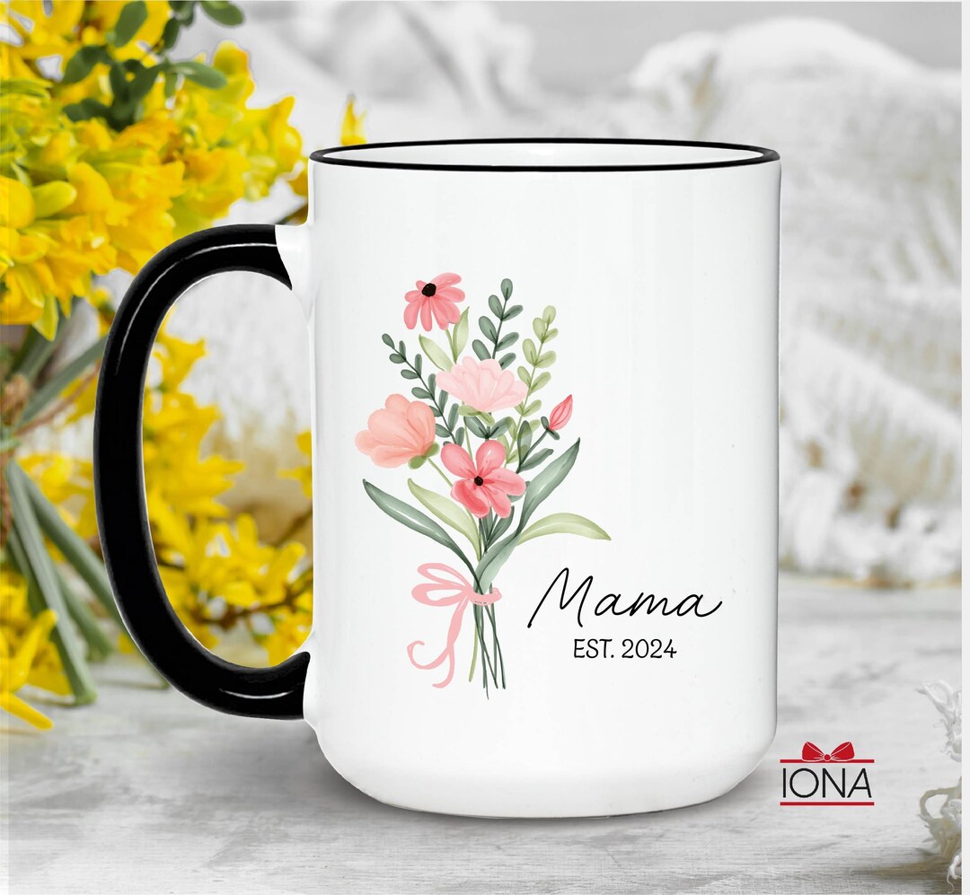 Personalized Mama Gift Coffee Mug, Gift for New Mother, Pink Floral ...