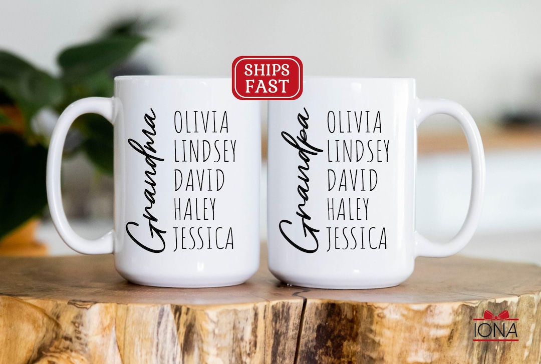 Grandma Grandpa Mugs, Personalized Grandparents Mug With Grandkids ...
