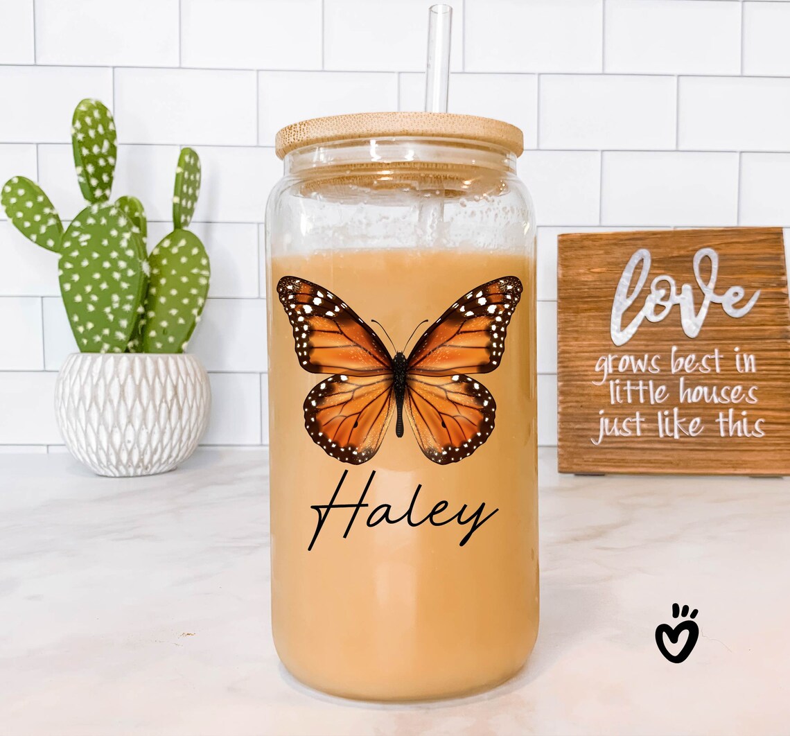 Personalized Monarch Butterfly Glass Tumbler, Butterfly Lover Gifts for ...