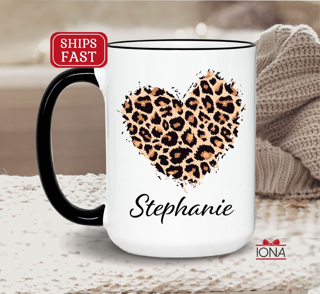 Personalized Cheetah Leopard Heart Print Coffee Mug, Custom Leopard ...