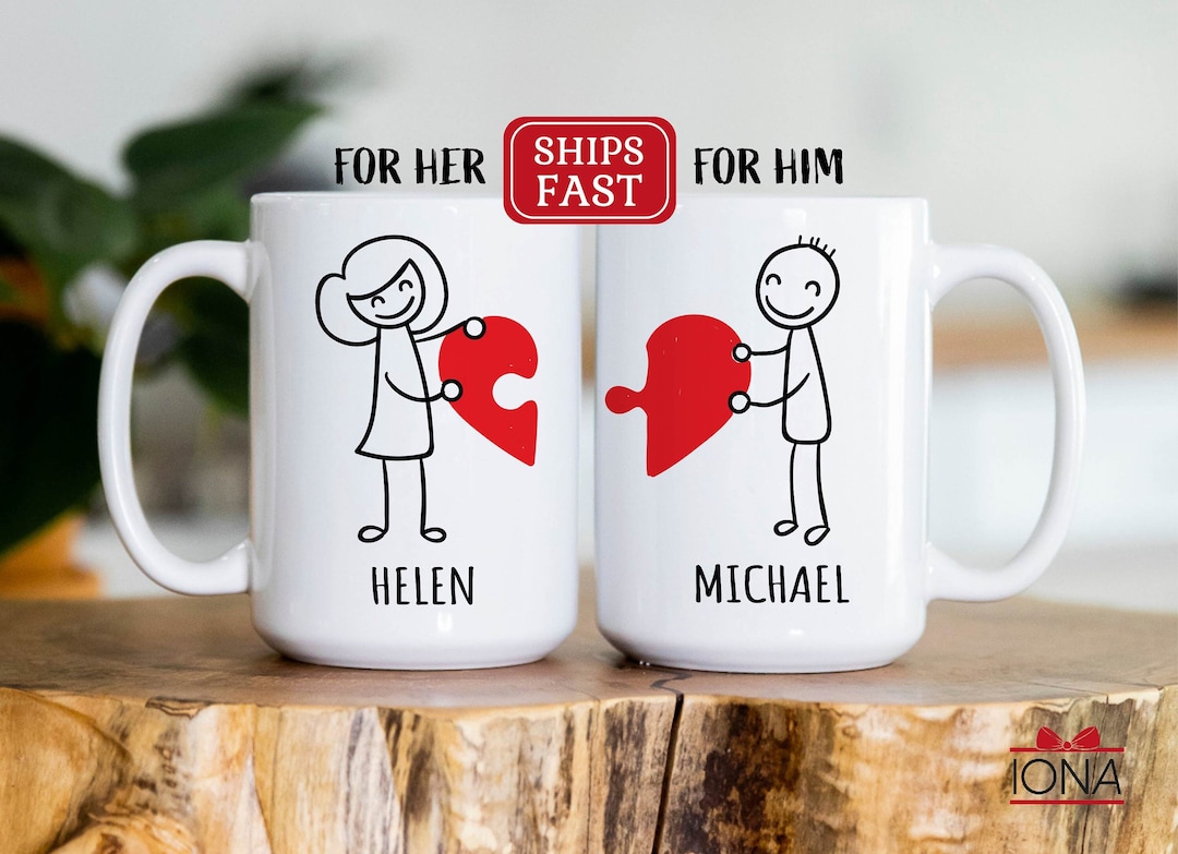Personalized Couple Coffee Mugs, Heart Puzzle Design, Romantic Gift - Etsy