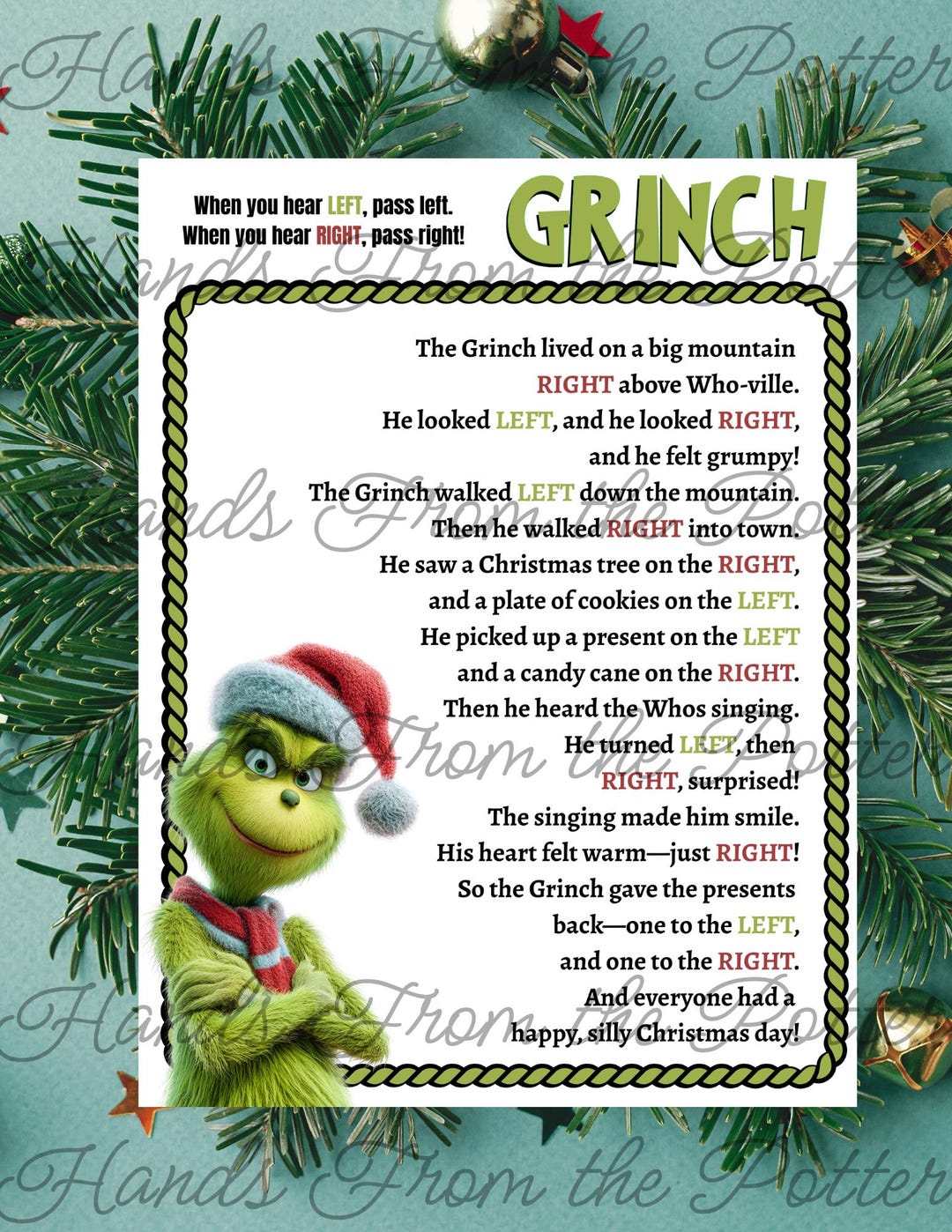 Grinch Christmas Party Game | Left Right Passing Activity (PDF) - Etsy