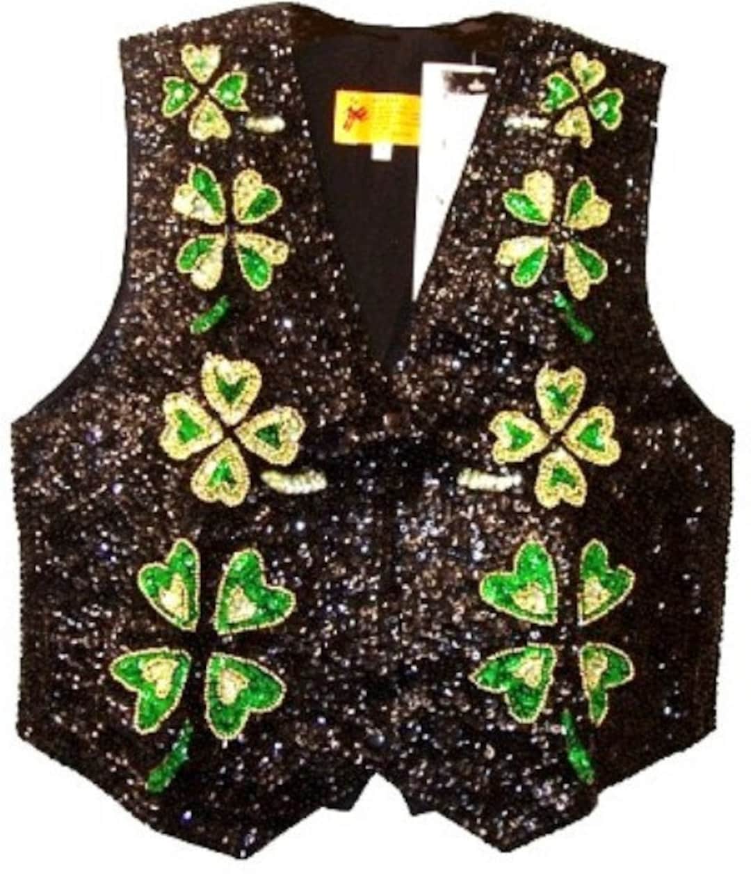 Sequin Vest BLACK With SHAMROCK and Gold Beads - Etsy