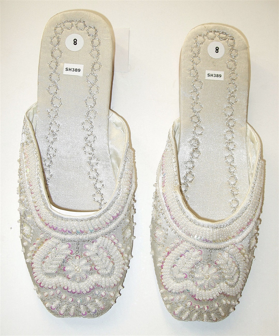 Sequin Satin Beaded Slippers OPAL WHITE - Etsy
