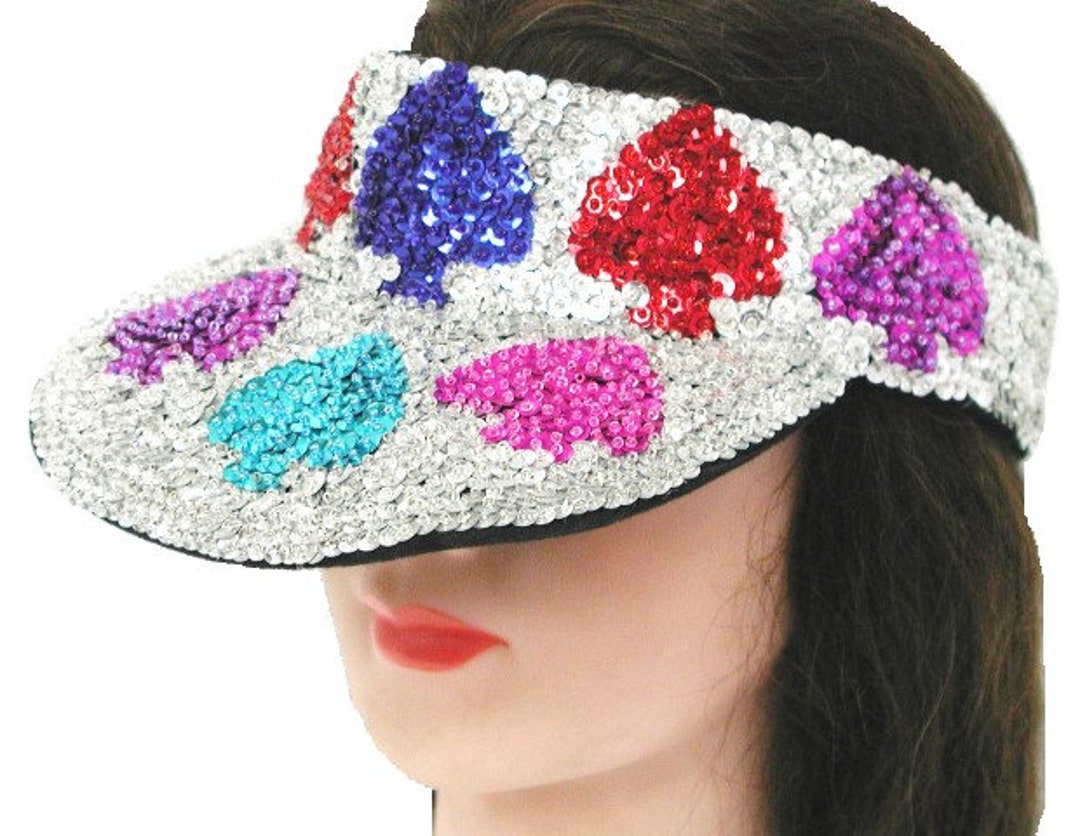 Sequin Sun Visor SILVER With COLOR SPADES - Etsy