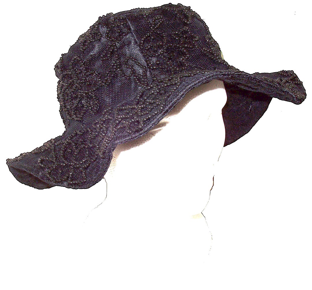 Lace Beaded Flipper Boat Sun Hat BLACK - Etsy