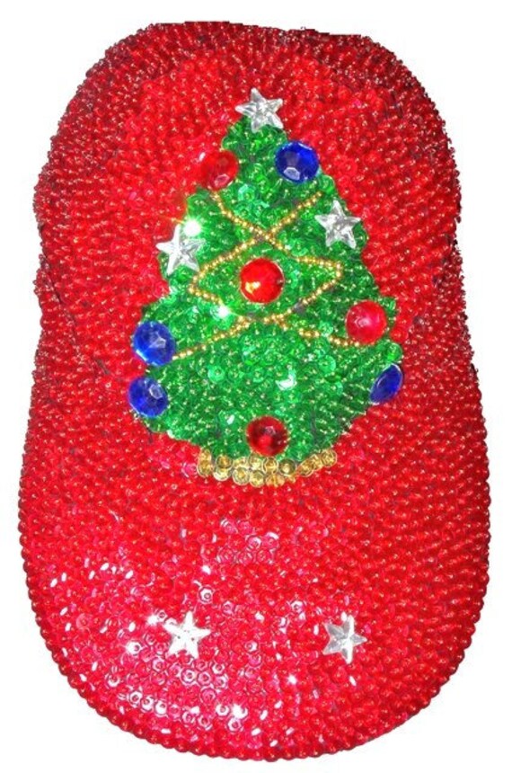 Sequin Baseball Cap RED With CHRISTMAS TREE - Etsy