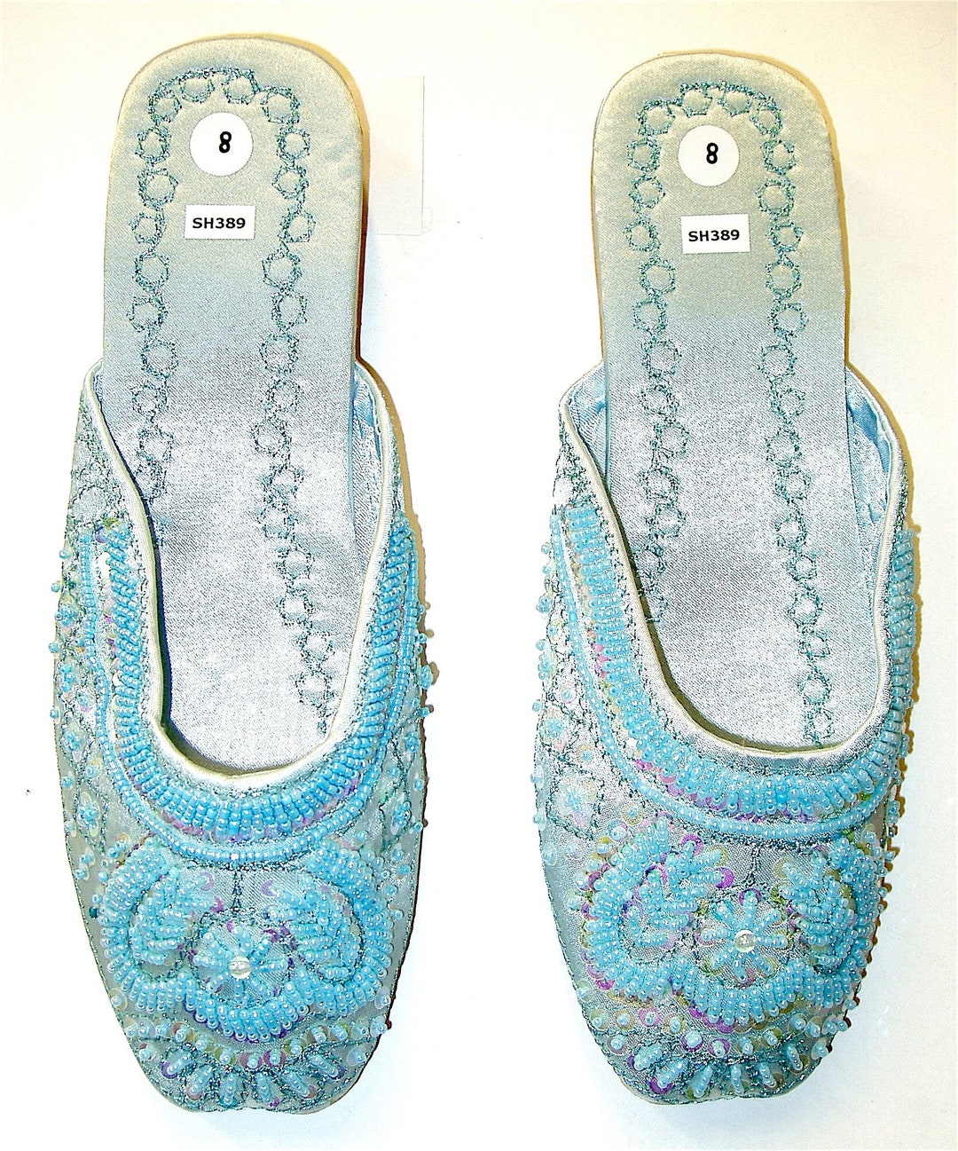 Sequin Satin Beaded Slippers LITE BLUE - Etsy