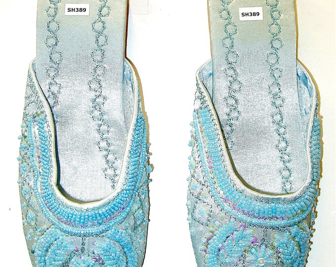 Sequin Satin Beaded Slippers LITE BLUE - Etsy