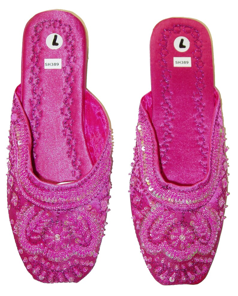Sequin Satin Beaded Slippers FUSHIA - Etsy