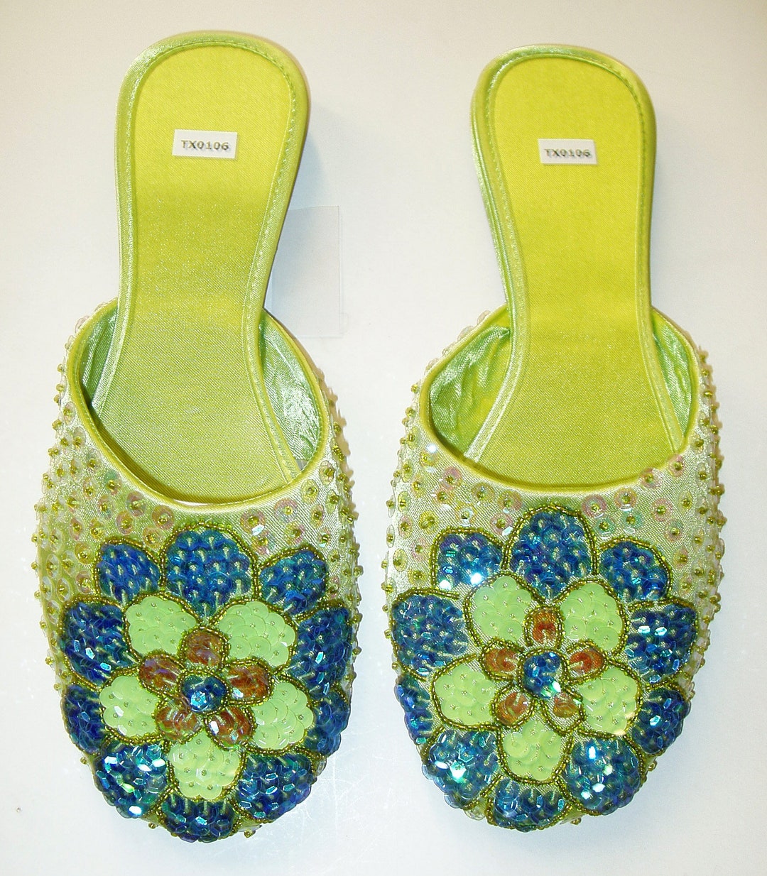 Sequin Satin Beaded Slippers LIME GREEN - Etsy