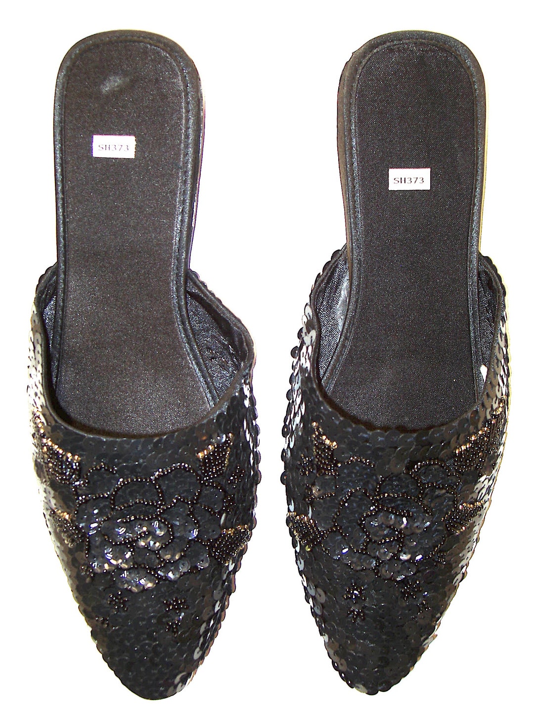 Sequin Satin Beaded Slippers BLACK - Etsy